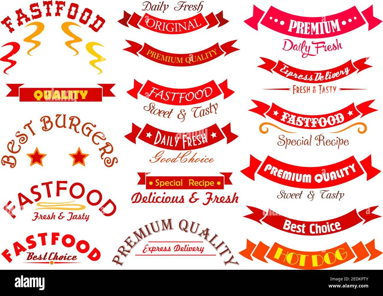 Fast food sign set. Best Fast Food, Burger, Hot Dog, Express Delivery ...