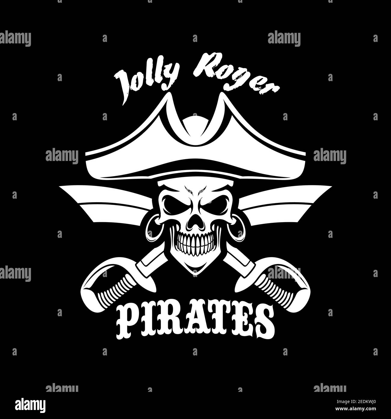 Jolly Roger pirate symbol or vector black flag or poster. Piracy symbol ...