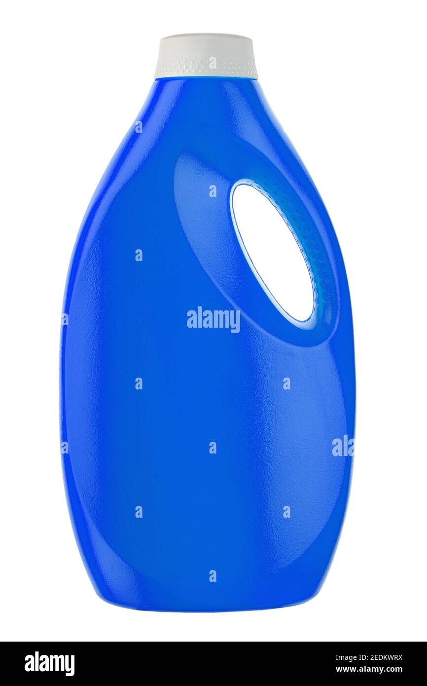 Blue plastic bottle for liquid laundry detergent, cleaning agent ...