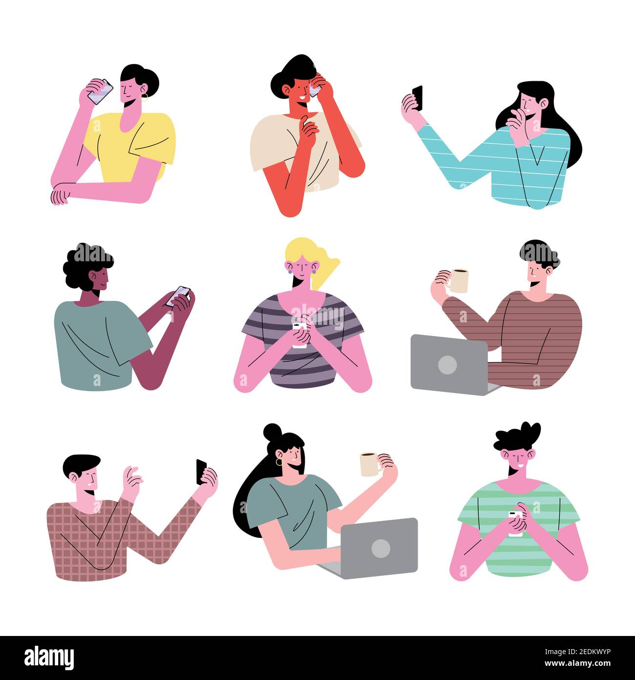 young nine persons wearing technology avatars characters vector ...