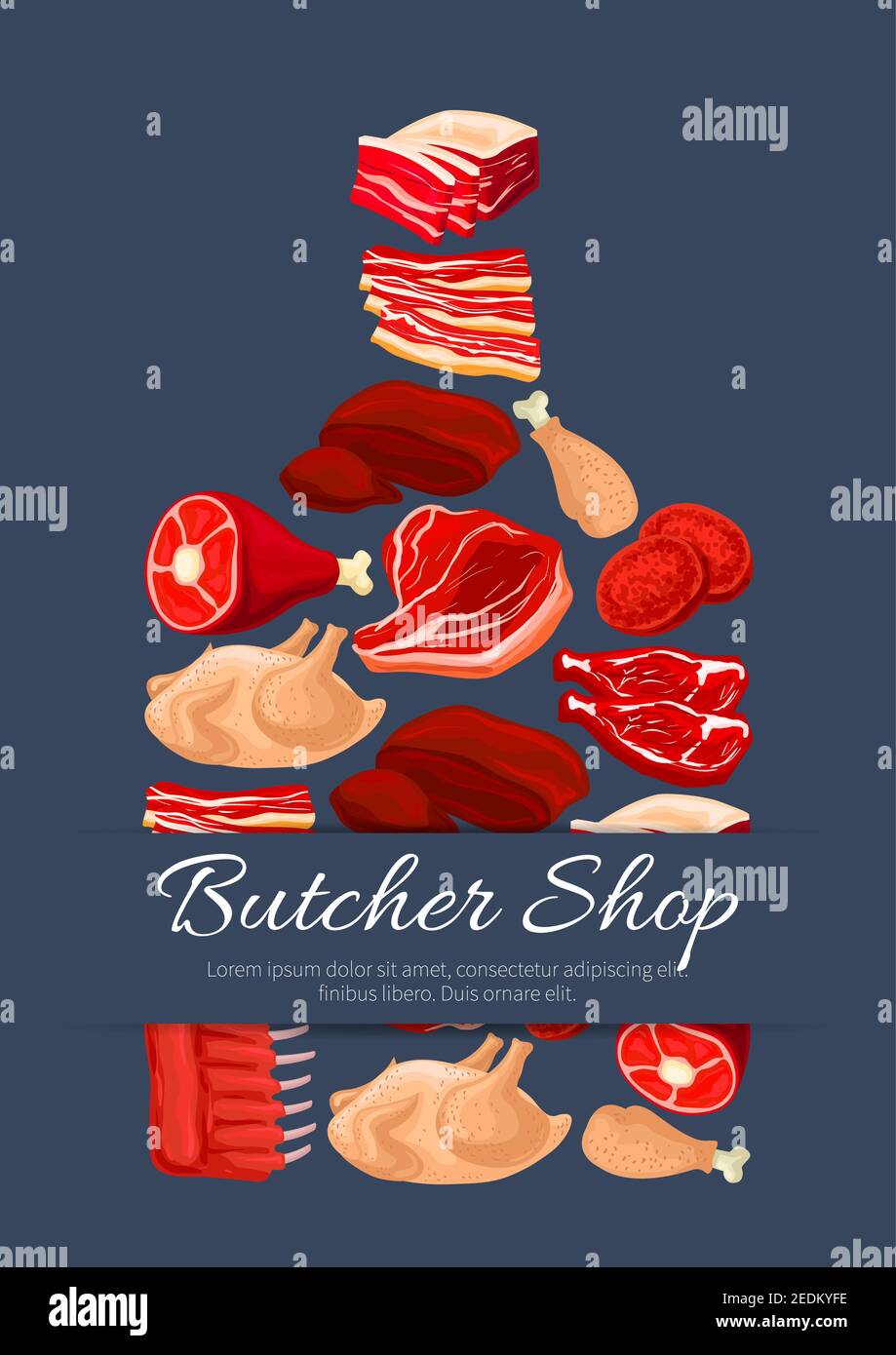 Meat poster of cutting board and vector meat products pork tenderloin ...