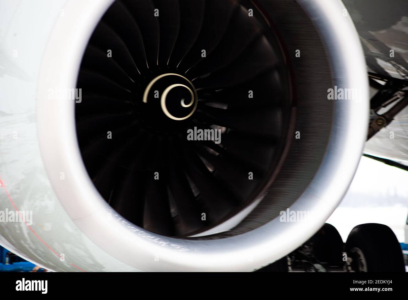 Airplane turbine. Motions blur. Engine blades propeller. Aaircraft jet ...