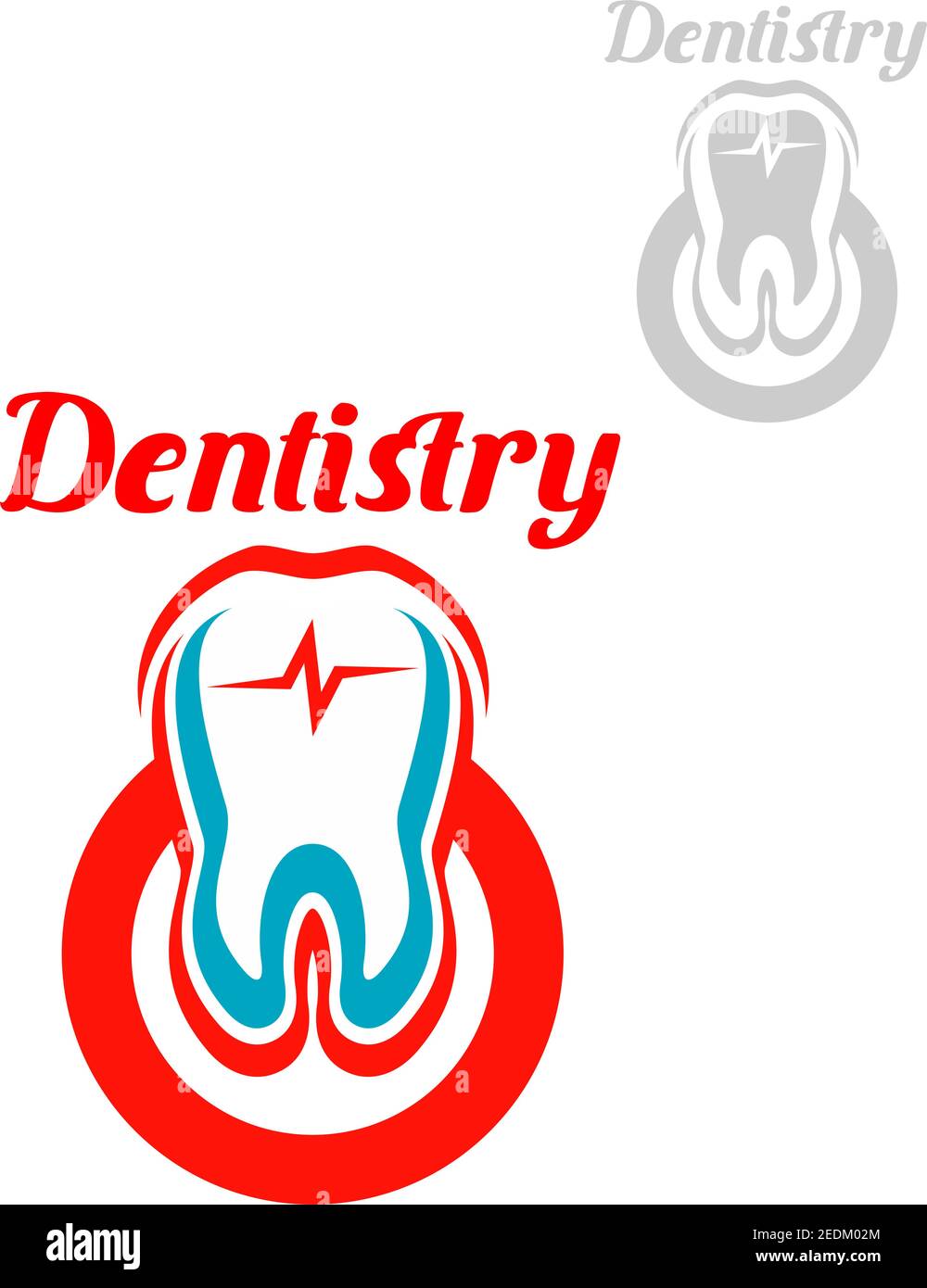 Dentistry emblem with vector symbols of white tooth with red circle and ...