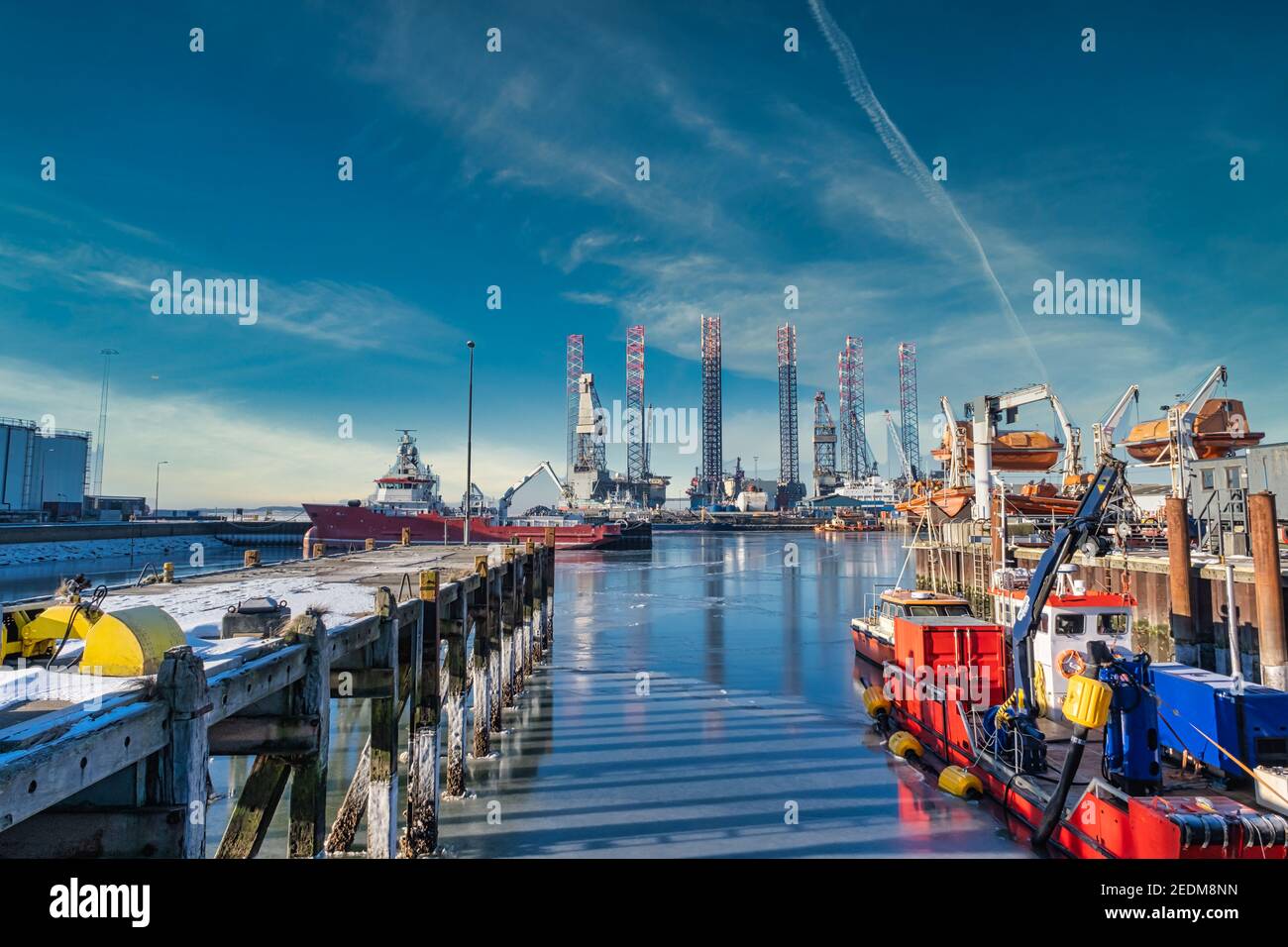 Wind power rigs in Esbjerg harbor. Denmark Stock Photo - Alamy