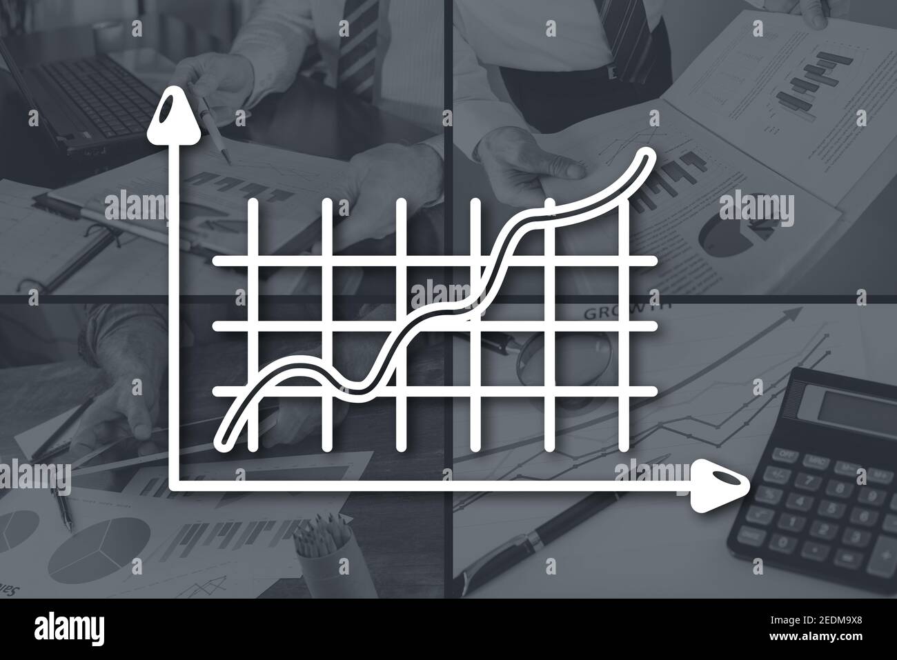 Business analysis concept illustrated by pictures on background Stock ...