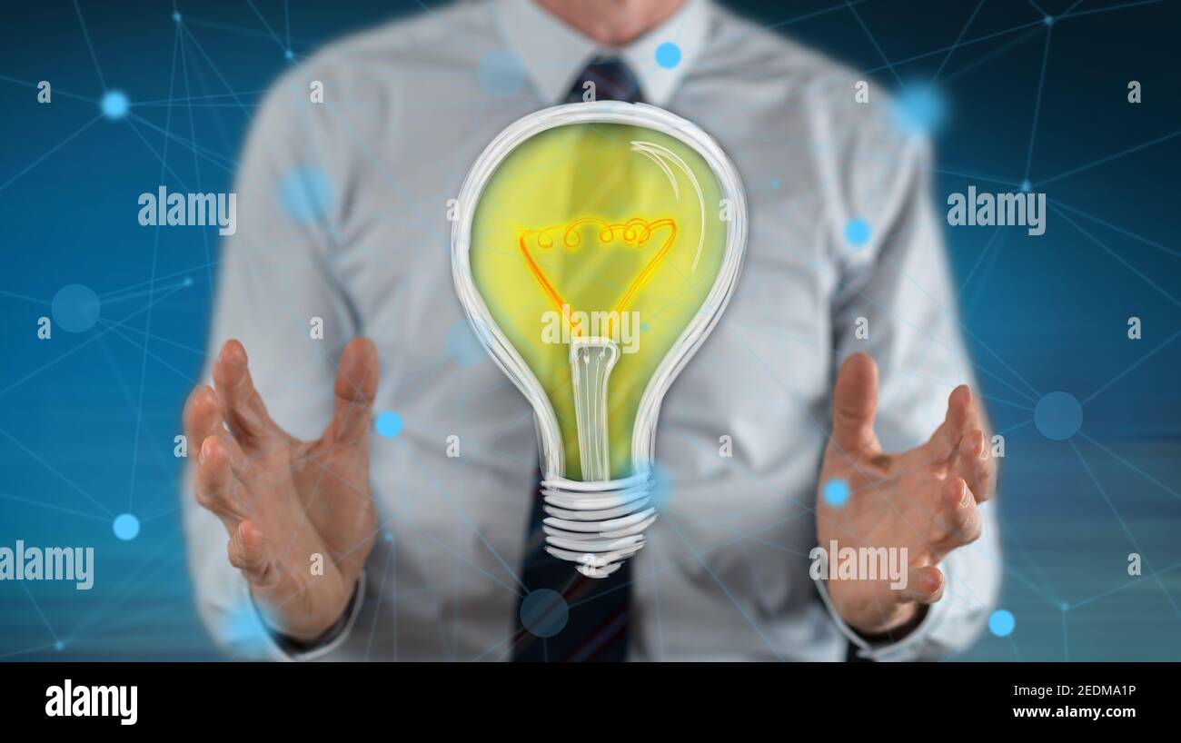 Innovation concept between hands of a man in background Stock Photo - Alamy