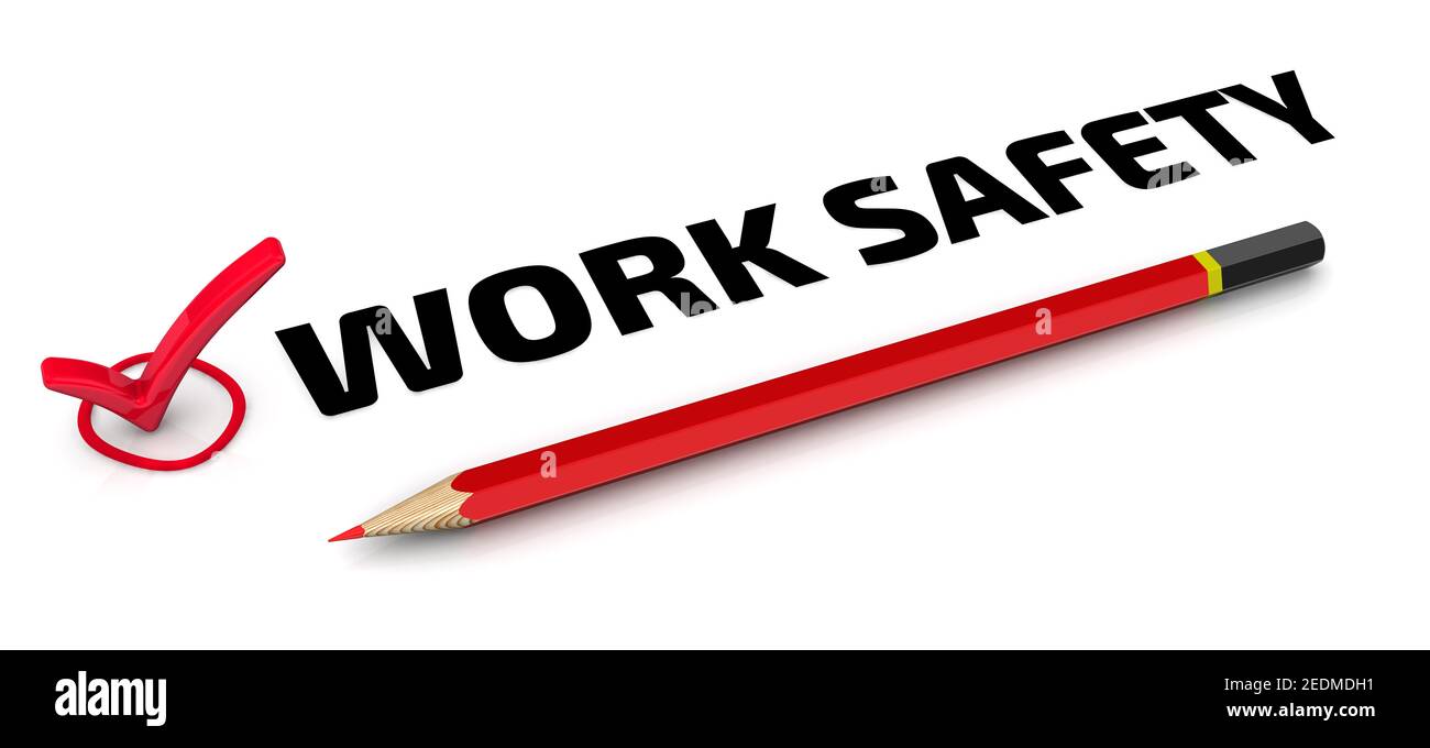Work safety. The check mark. One red check mark with black text WORK ...