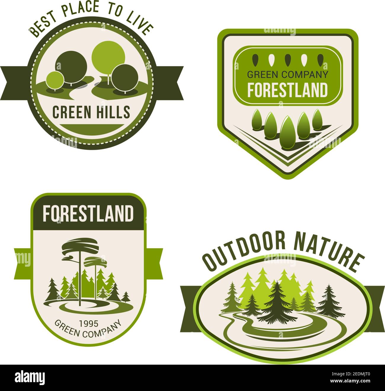 Nature, park, garden square and forest symbol set. Green nature ...