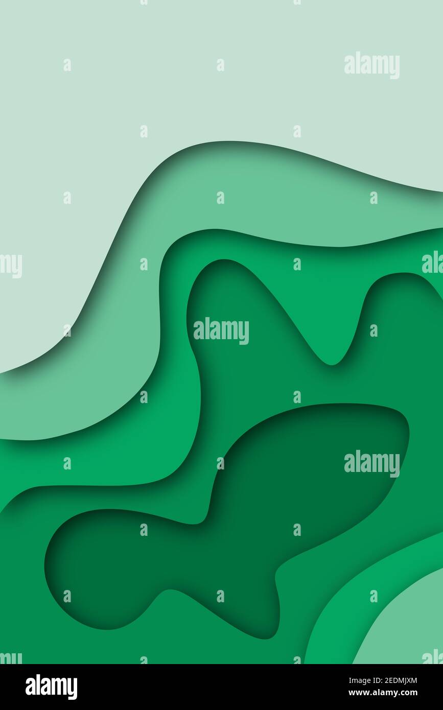 Paper cut out background for design in green colors with blank white ...