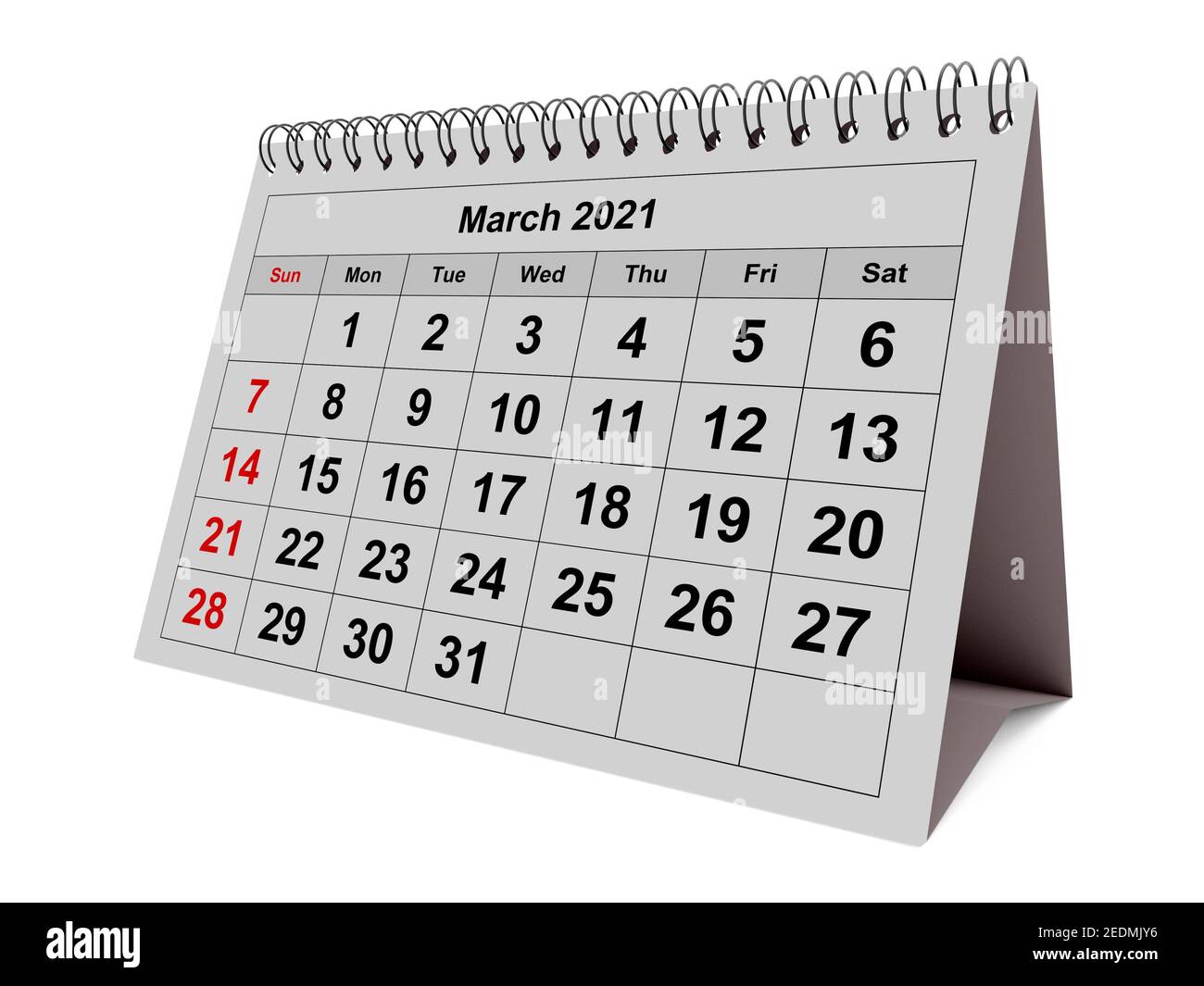 One page of the annual monthly calendar - month March 2021. 3d ...