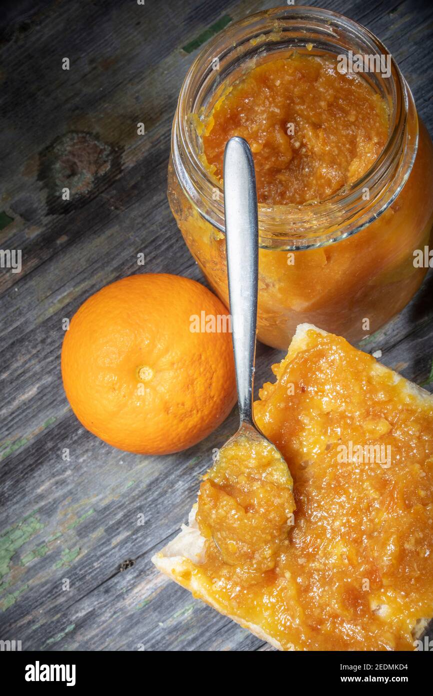 Pure Fresh Domestic Orange Marmalade on Spread Bread With Spoon ...