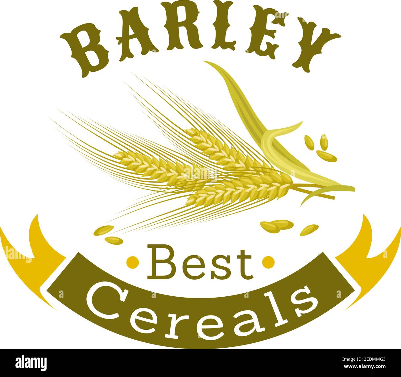 Barley grain cartoon badge. Ripe ear of cereal with ribbon banner and ...