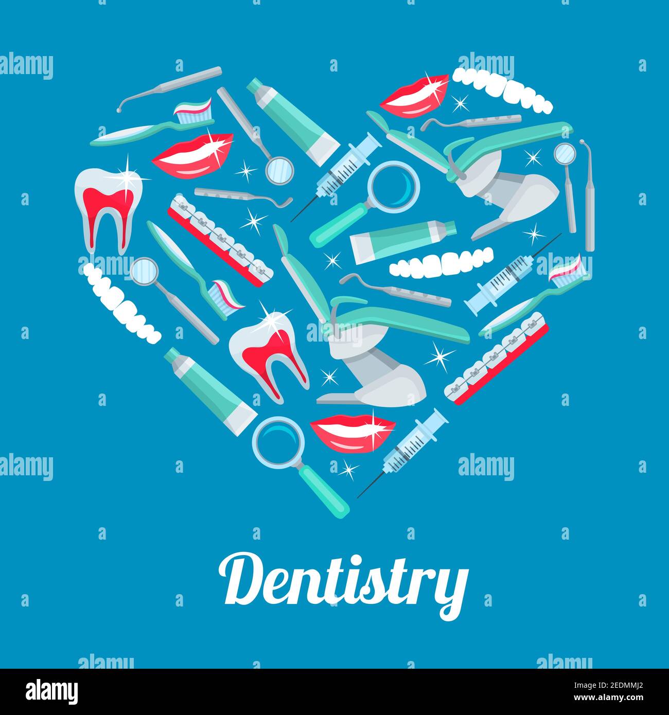 Heart with dentistry icons. Tooth, dentist tool, toothpaste, toothbrush ...
