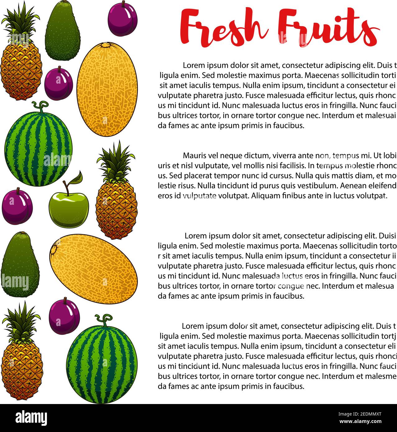 Fruits banner or poster with information on fruits nutrition with ...