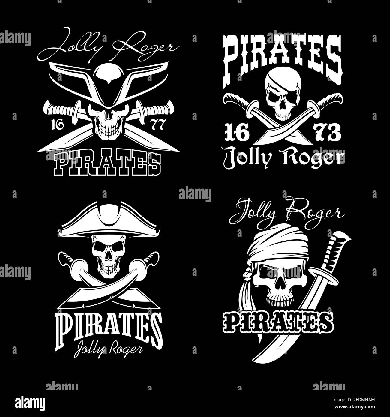 Pirate skull symbol set. Skull of pirate captain and sailor, wearing ...