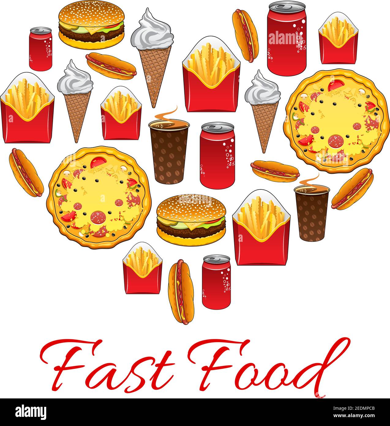 Fast food. Vector poster of fast food meal snacks, drinks, desserts ...