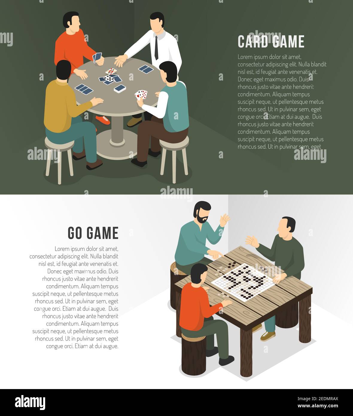 Two horizontal board games banner set with card game and go headlines ...