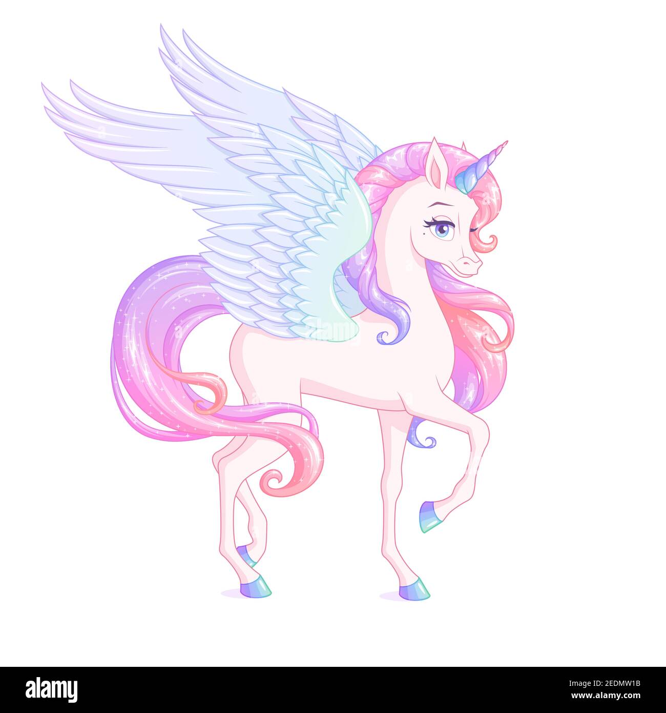 Beautiful winged unicorn with pink mane. Vector illustration Stock Vector Image & Art - Alamy