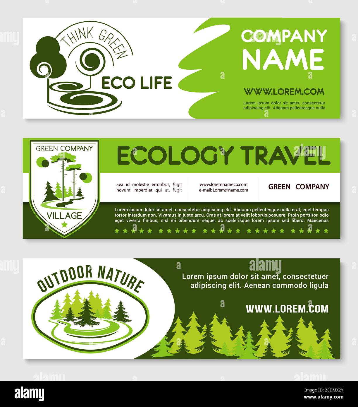 Eco tourism and green travel banner template set. Nature landscape ...