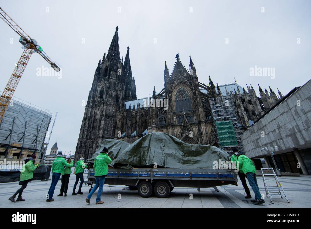 Cologne, Germany. 15th Feb, 2021. A covered carnival float showing the ...