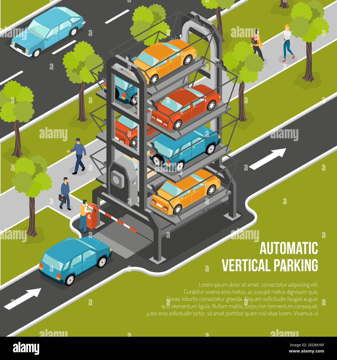 Car parking poster or flyer with automatic vertical parking located in ...