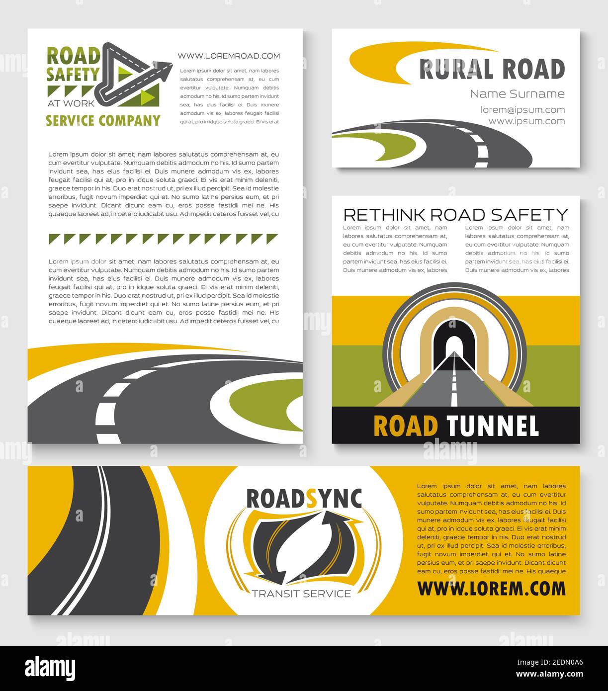 Banner and flyer template with road. Winding highway, rural road ...