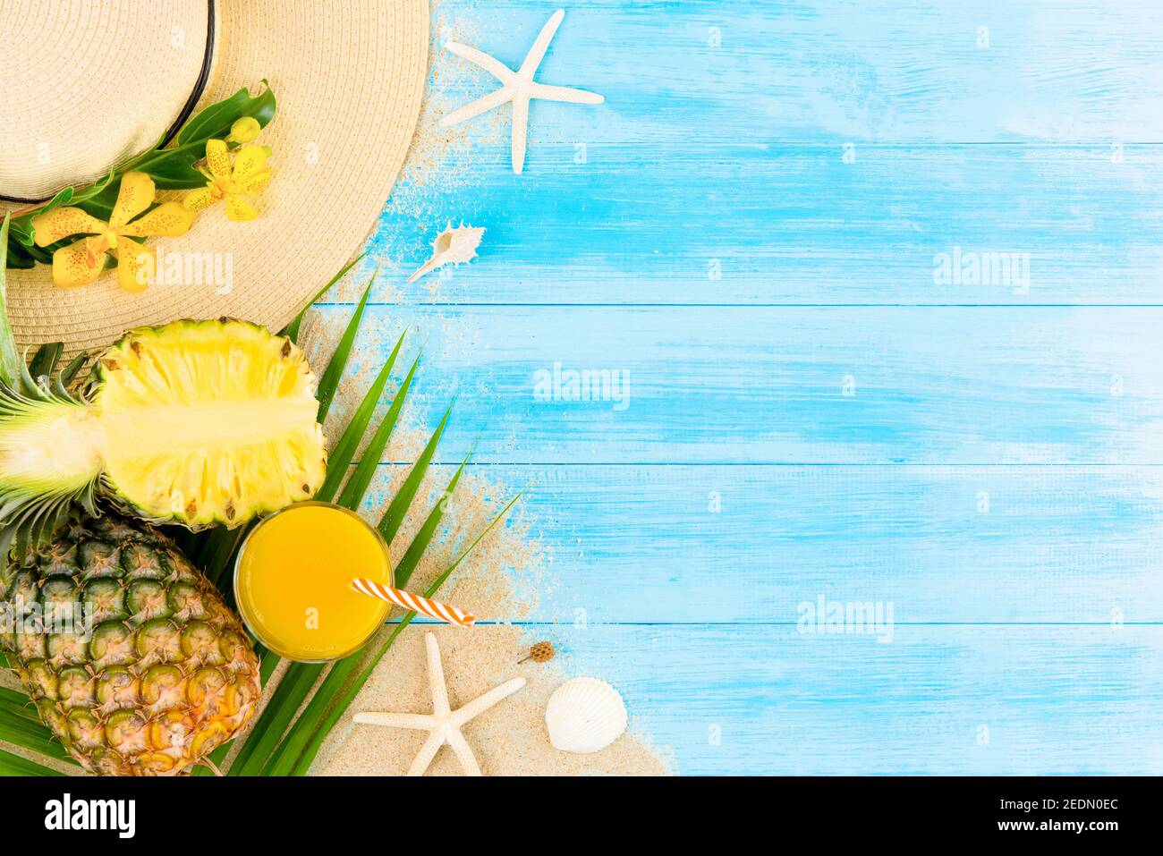 Refreshing drink for summer holidays, tropical pineapple juice on light ...