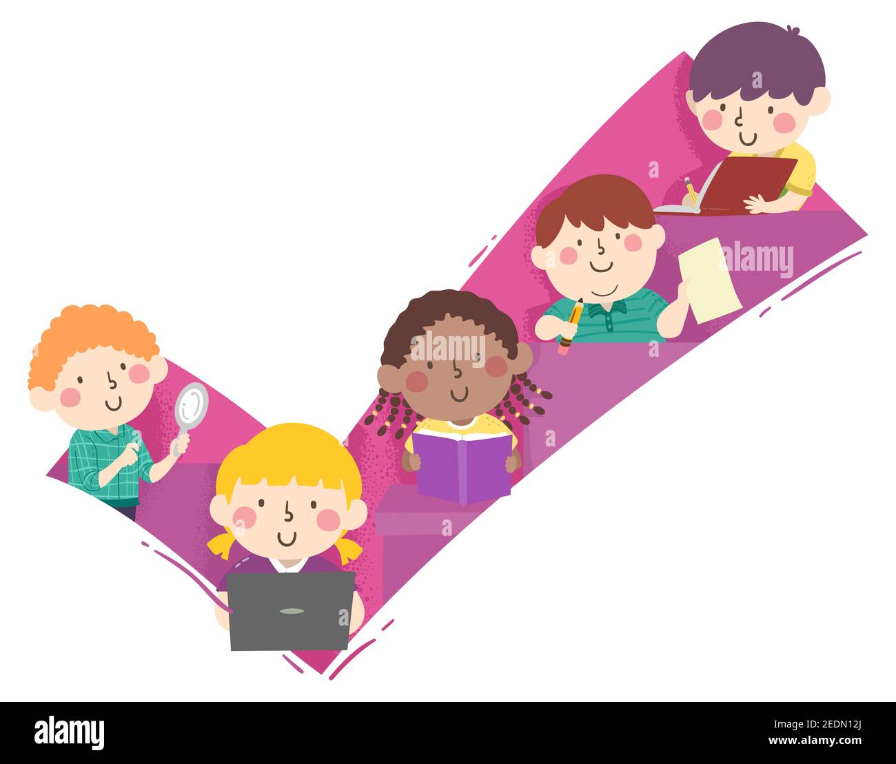 Illustration of Kids Students with Books, Laptop and Studying with ...