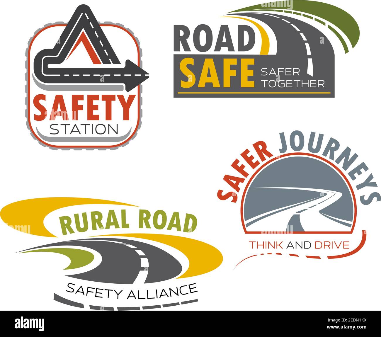 Road and drive safety sign icon. Asphalt highway, winding road, rural ...