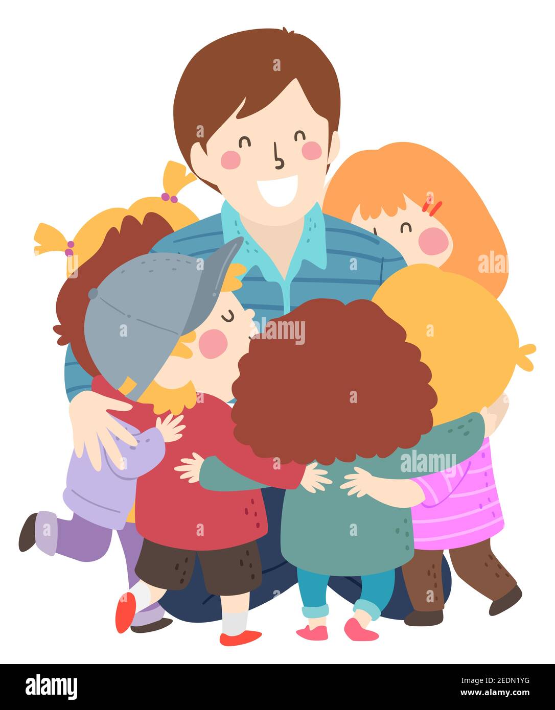 Illustration of Kids Students Hugging Their Teacher. A Man Welcoming ...