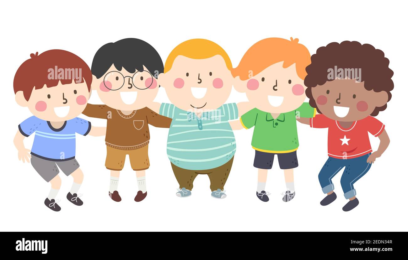 Illustration of Kids Boys in a Huddle Making Plans Stock Photo - Alamy