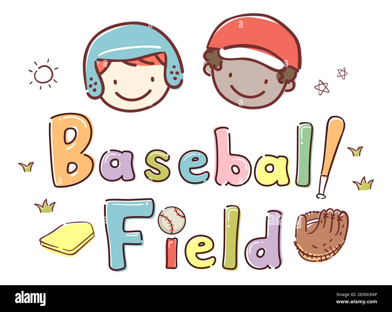 Illustration of Stickman Kids Boys and Baseball Field Lettering with ...
