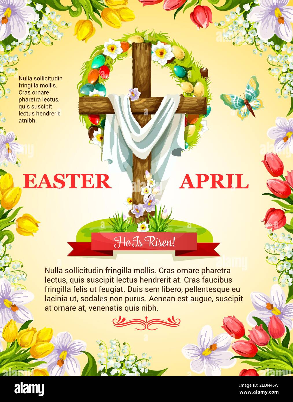 Easter poster of crucifix cross and Christ shroud, paschal eggs and ...