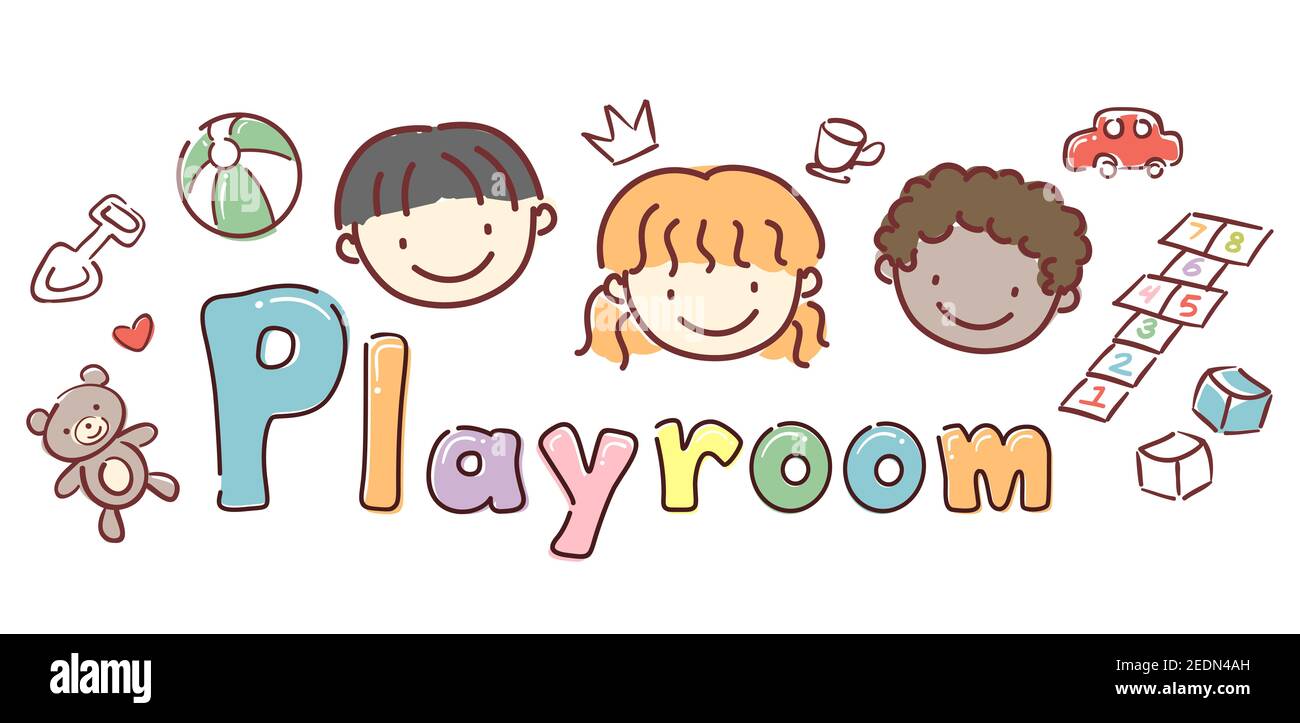 Illustration of Stickman Kids with Playroom Lettering Stock Photo - Alamy