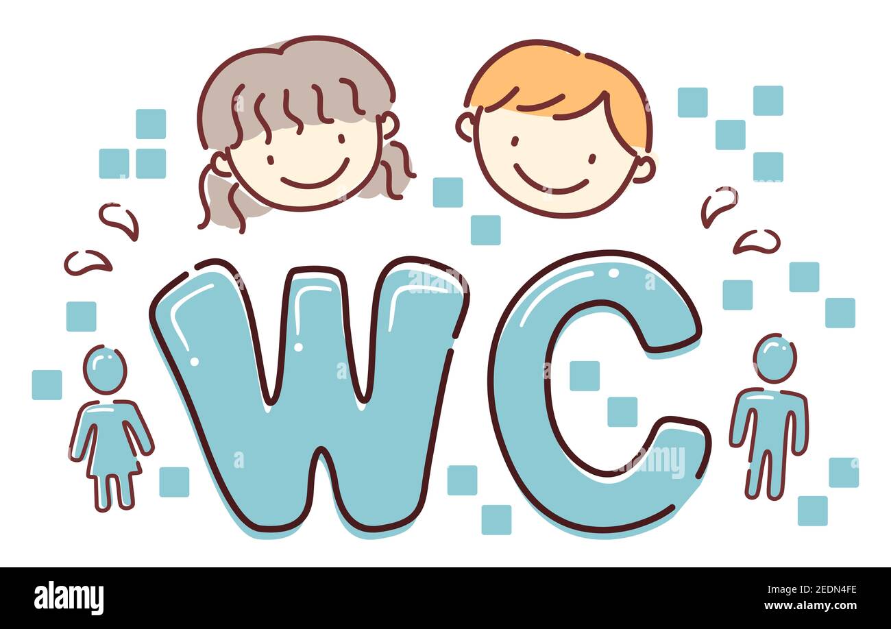 Illustration of Stickman Kids Smiling with WC Lettering for Water ...