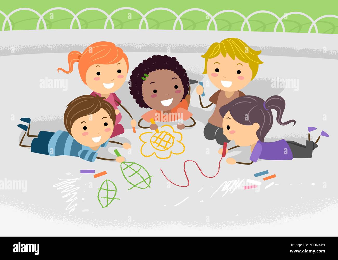 Illustration of Stickman Kids Lying Down at the Park and Doodling Using ...