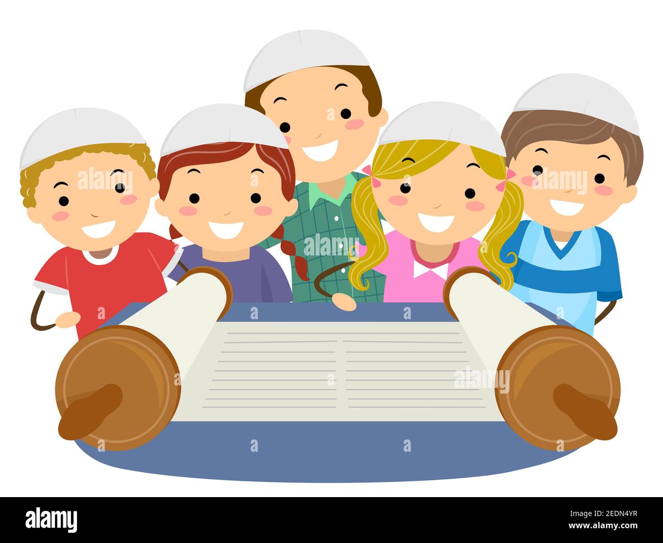 Illustration of Stickman Jewish Kids Wearing Kippah and Looking at a ...