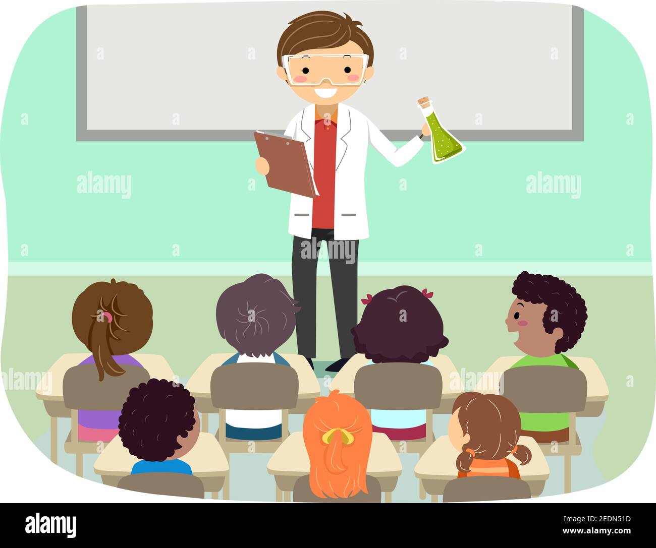 Illustration of Stickman Kids Students Listening to Man Scientist ...