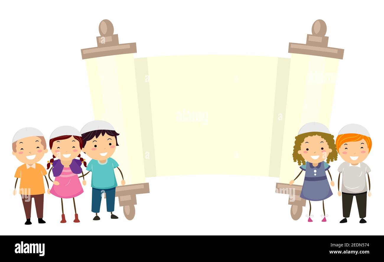 Illustration of Stickman Jewish Kids with Blank Torah Scroll Board ...