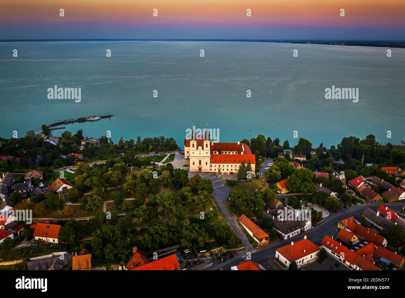 Tihany, Hungary - Aerial panoramic view of Benedictine Monastery of ...