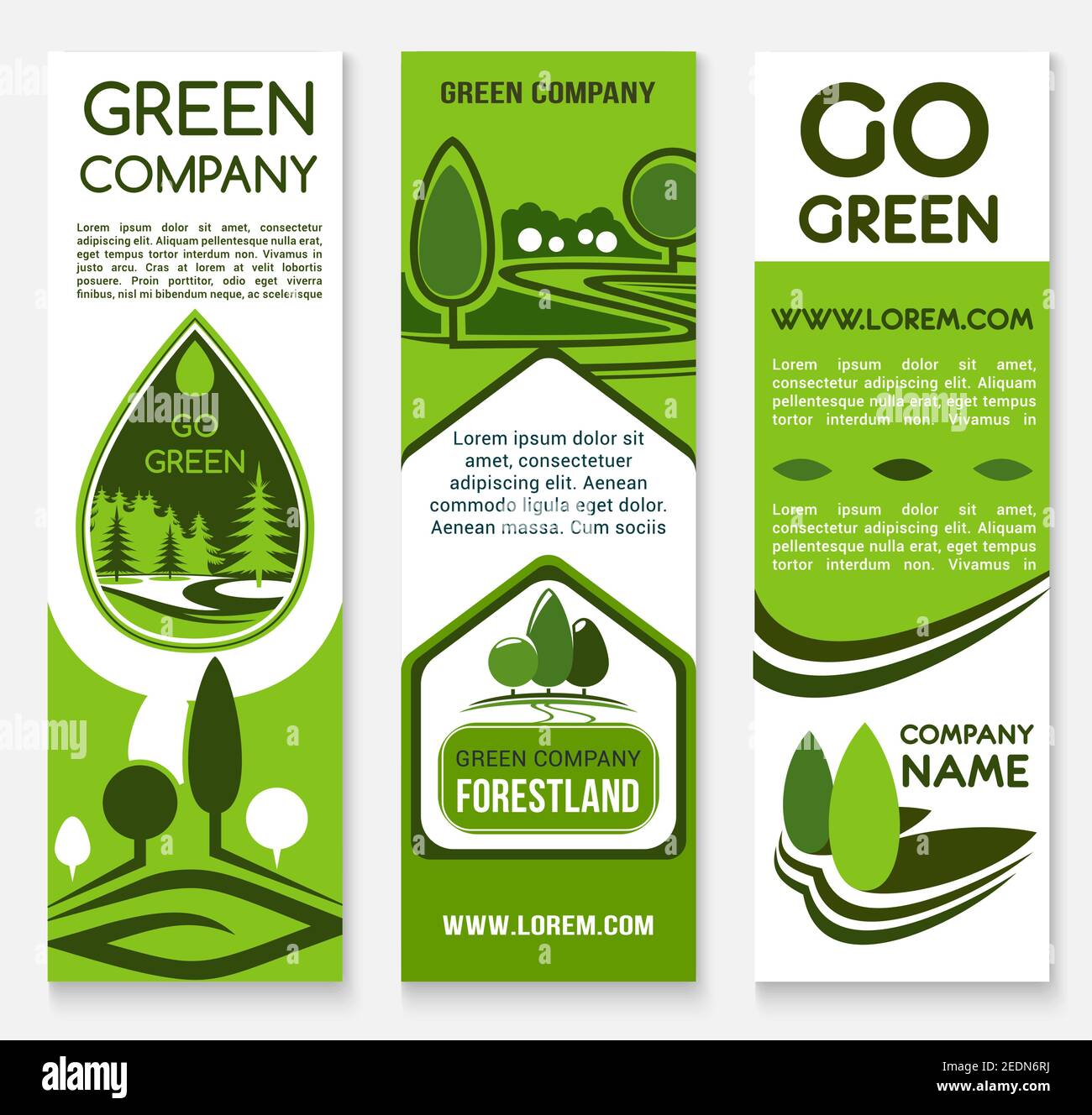 Eco business banner template set. Green tree and forest nature ...