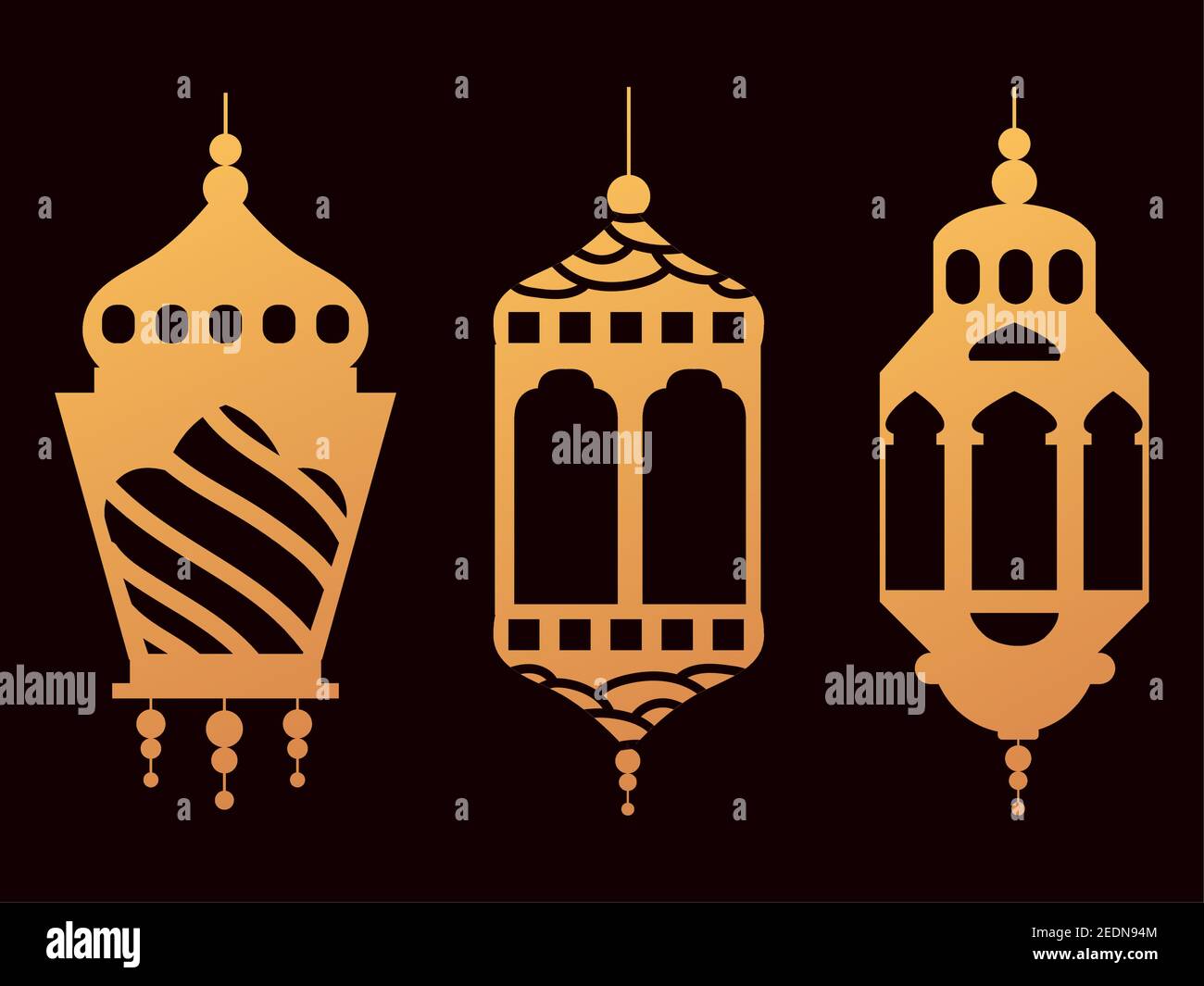 arabic ramadan light lanterns muslim over black background vector ...
