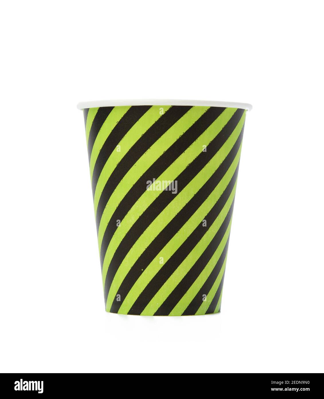 disposable green striped cup isolated on white background, zero waste ...
