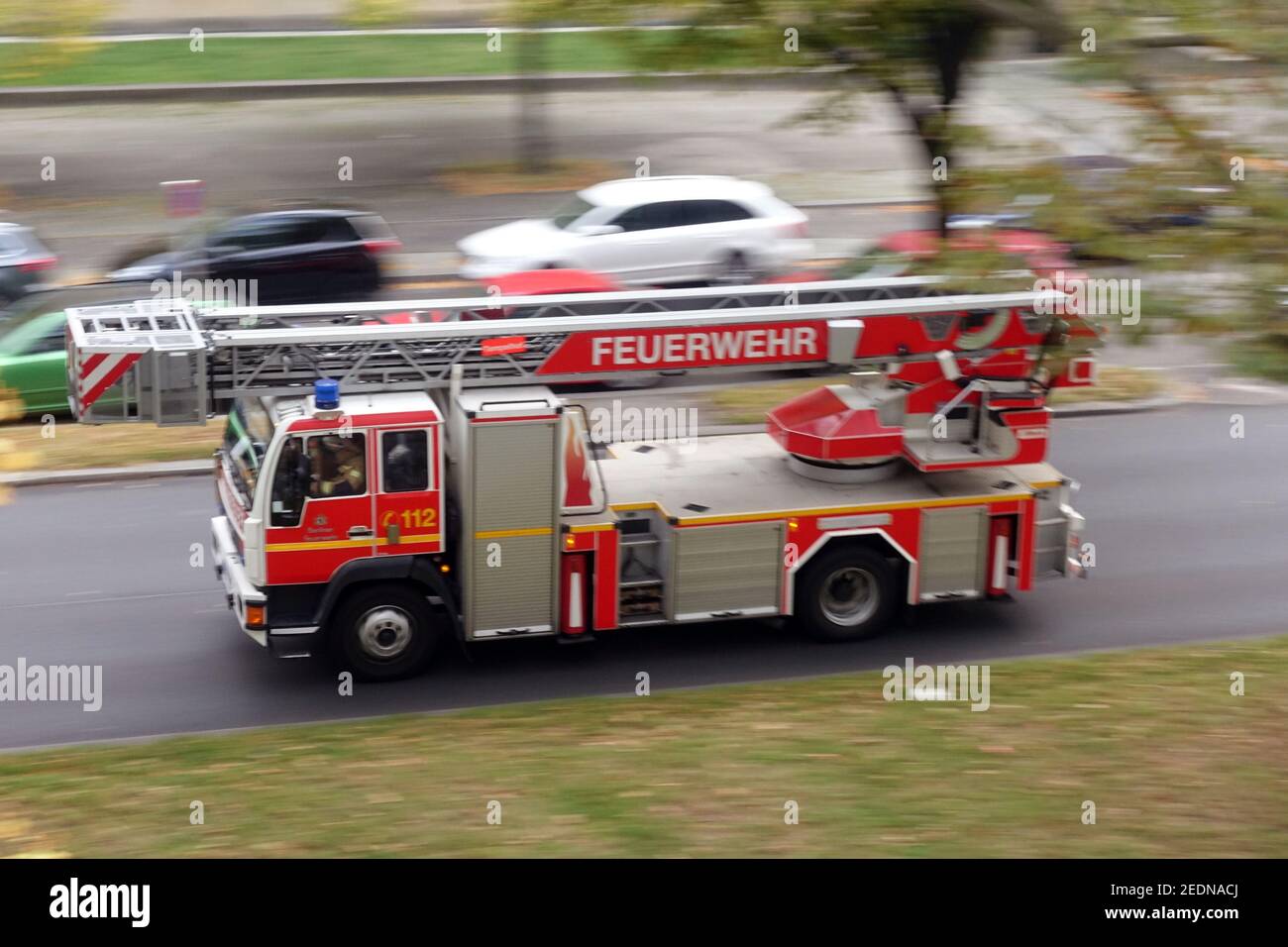 08.10.2020, Berlin, Berlin, Germany - Ladder truck of the Berlin fire ...