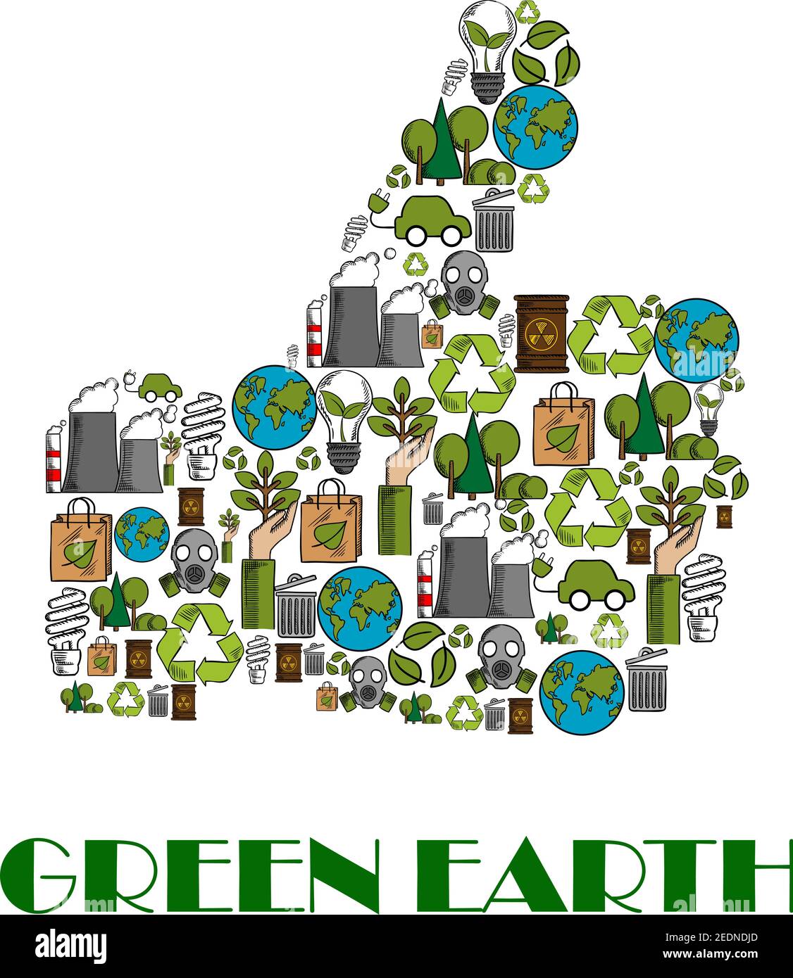 Green Earth nature ecology concept. Thumbs up symbol for environment ...