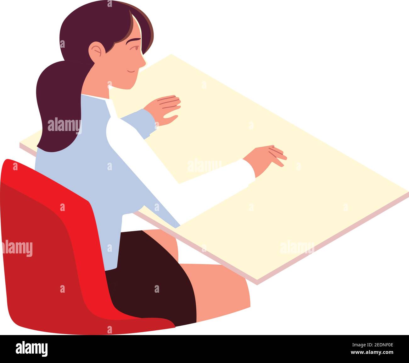 young woman sitting at desk working vector illustration isolated design ...