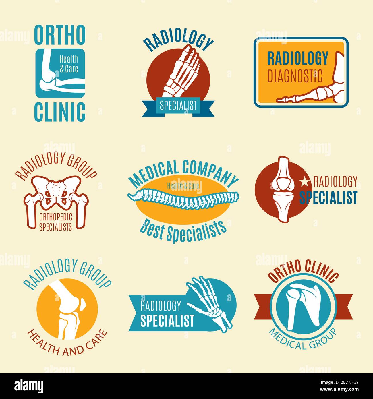 Orthopedic clinic and radiology diagnostics center symbol set. Hand ...