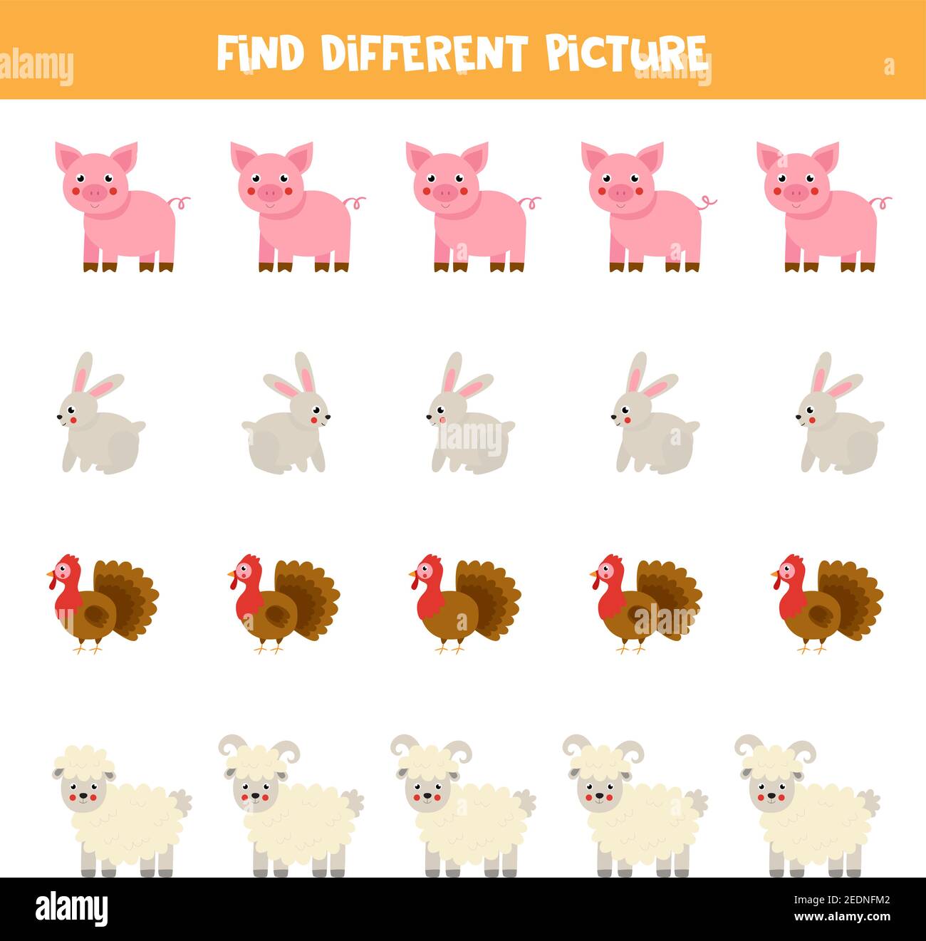 Find different picture of farm animals. Educational logical game for ...