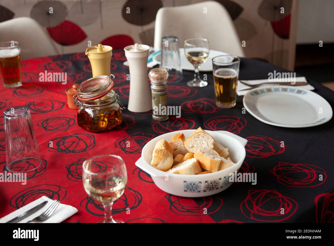 Lunch Table Setting in Retro Interior Stock Photo - Alamy