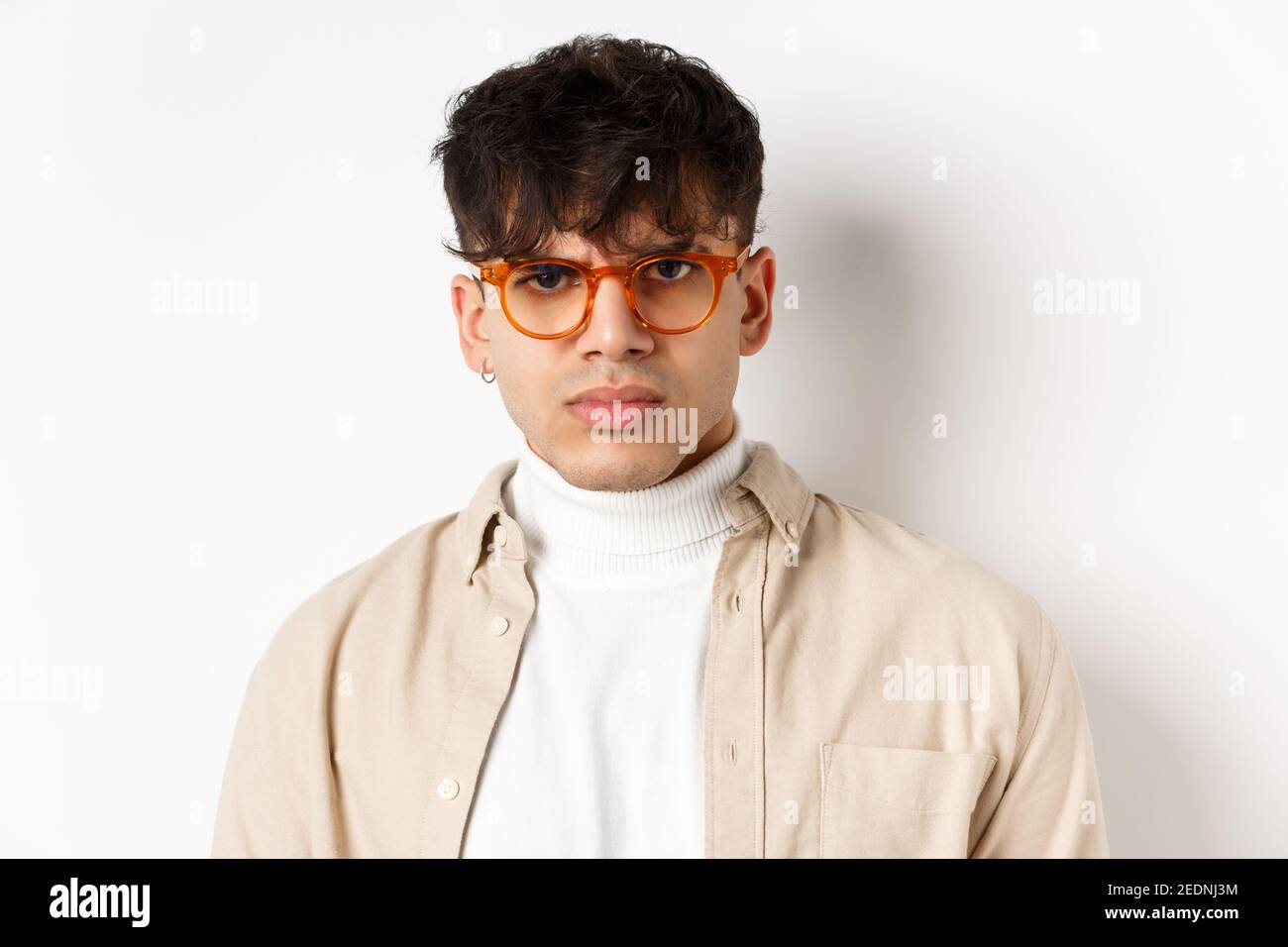 Close up portrait of angry frowning guy looking with despise, standing ...